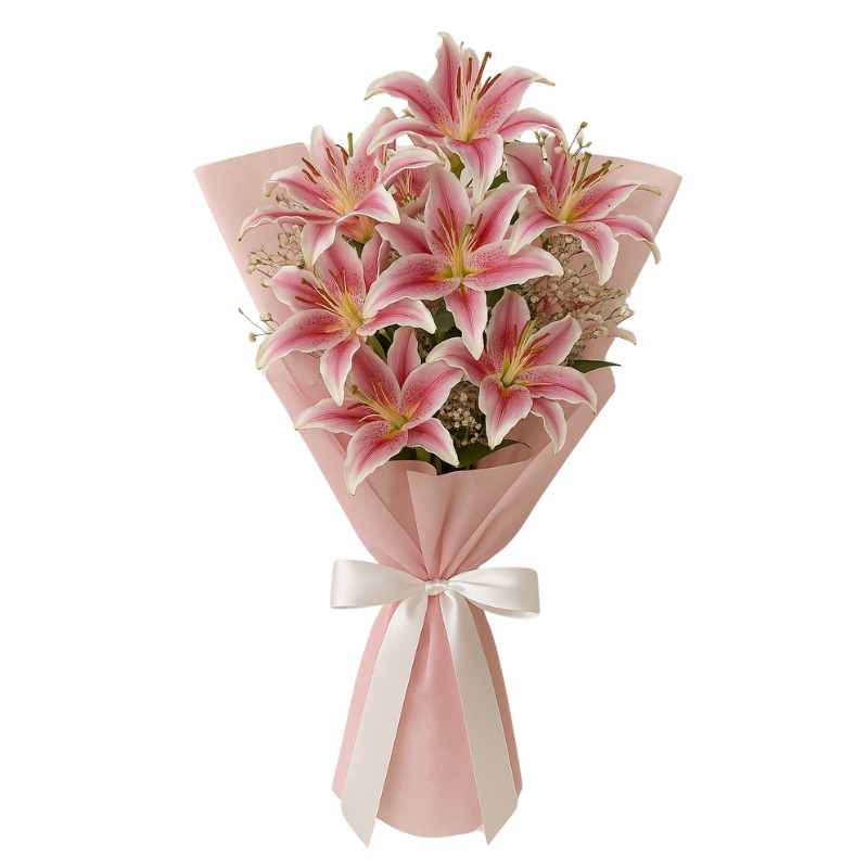 Jual Buket 10 Lily Pink Harga Termurah 2025 - Pinus Florist
