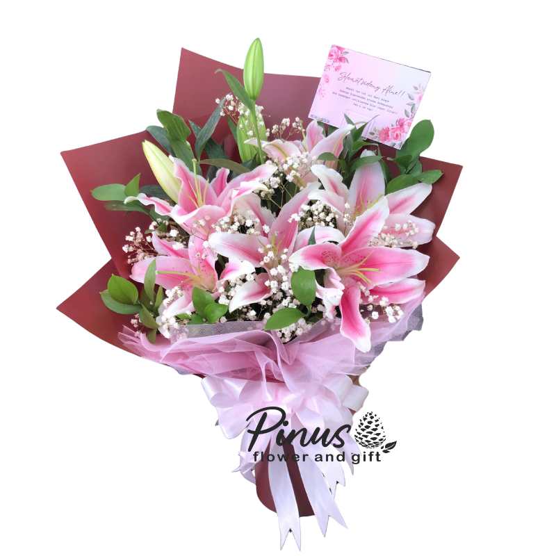 Jual Buket 10 Lily Pink Harga Termurah 2025 - Pinus Florist